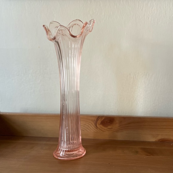 Accents | Pink Fluted Glass Flared Trumpet Ruffled Midcentury Vase ...
